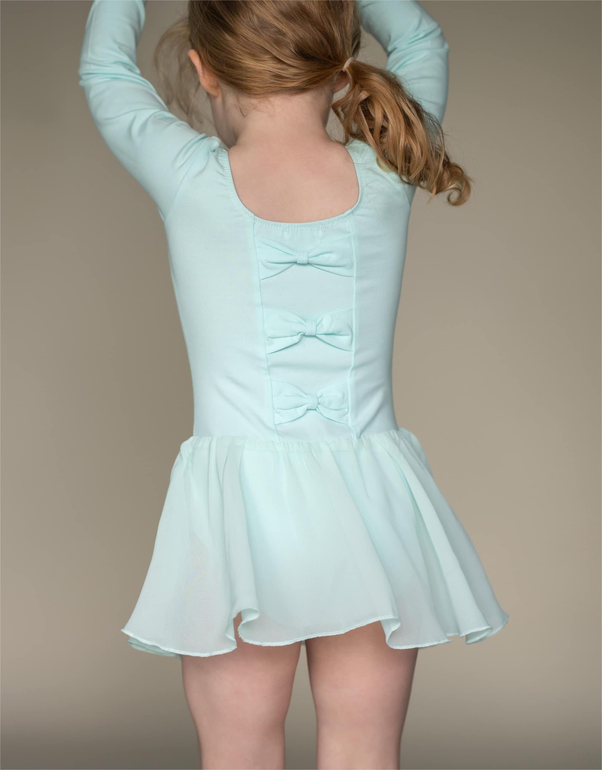 Arshiner Classic Ballet Leotard for Girls Long Sleeve Bow Back Chiffon Tutu Skirted Basic Team Dance Ballet Dress