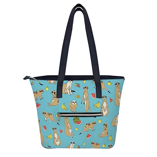 Meerkats And Fruits Women's Tote Bag PU Leather Shoulder Bag Handbags Purse For Work Shopping Travel