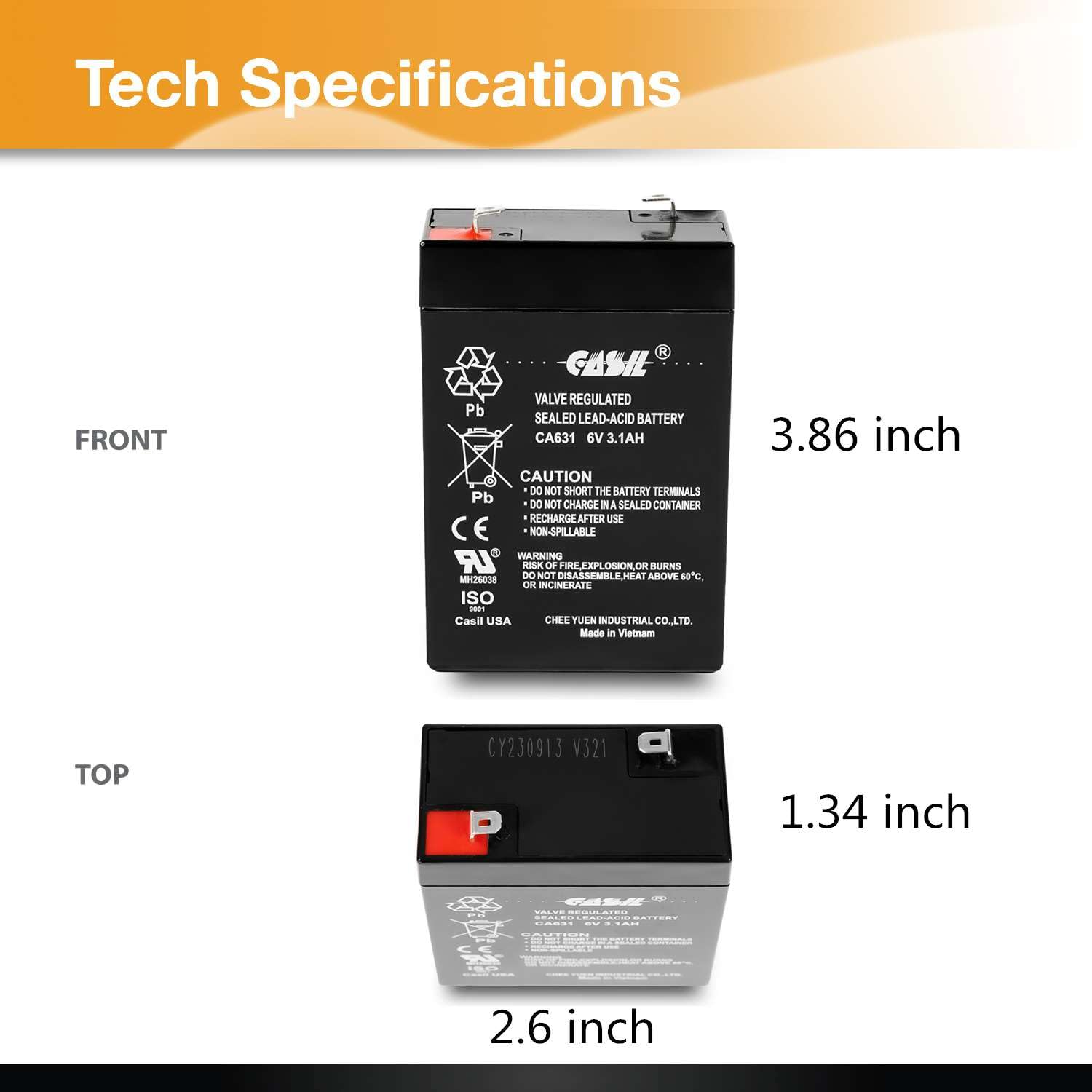 Casil Honeywell Genuine CA631 6V 3.1Ah SLA Battery for 7845GSM-K14139 (1)