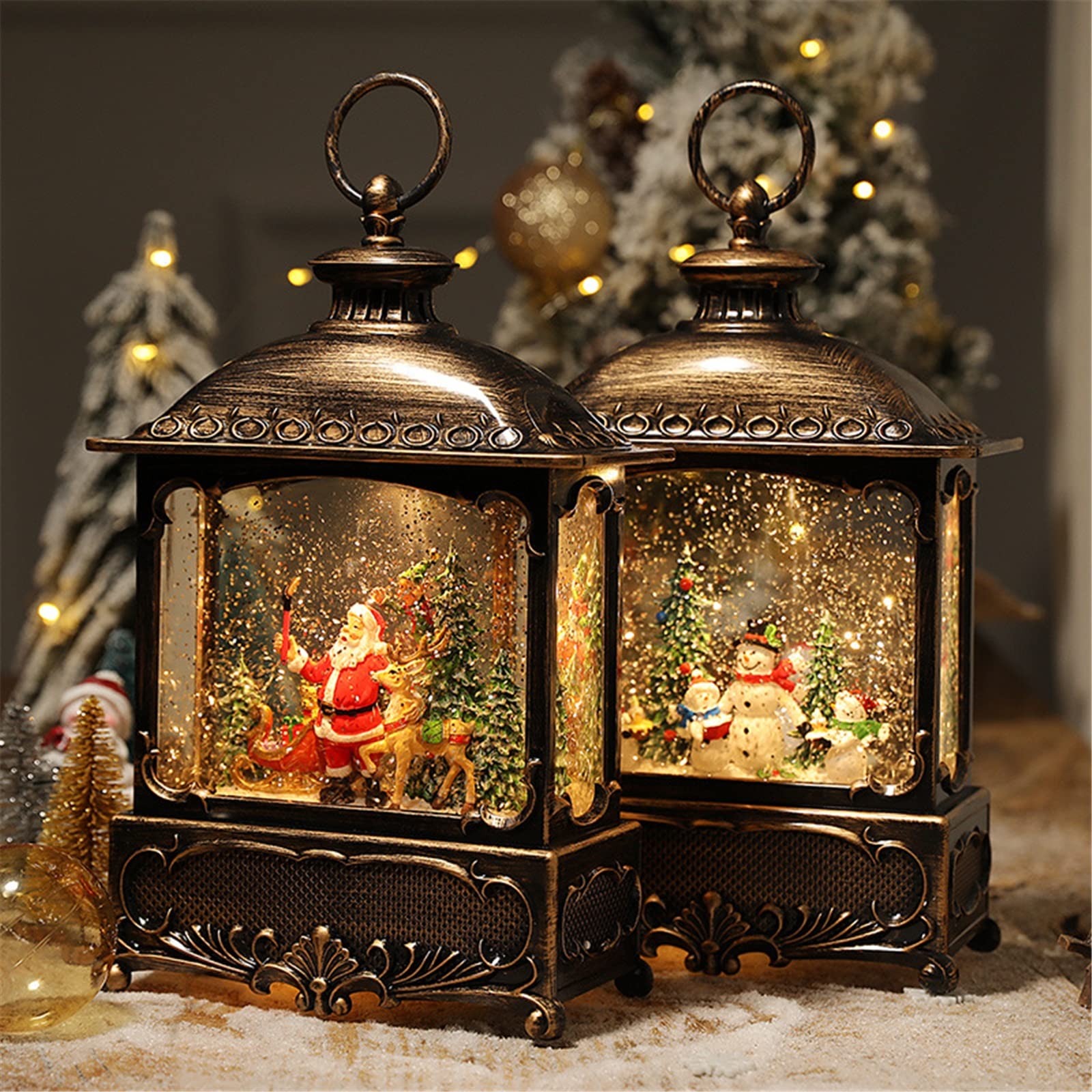 YEHEI Musical Snow Globe Water Lantern, Singing Christmas Lanterns for Kids, Christmas Snowglobe for Home Christmas Decor, Battery Operated & USB Cord Powered,Santa Claus