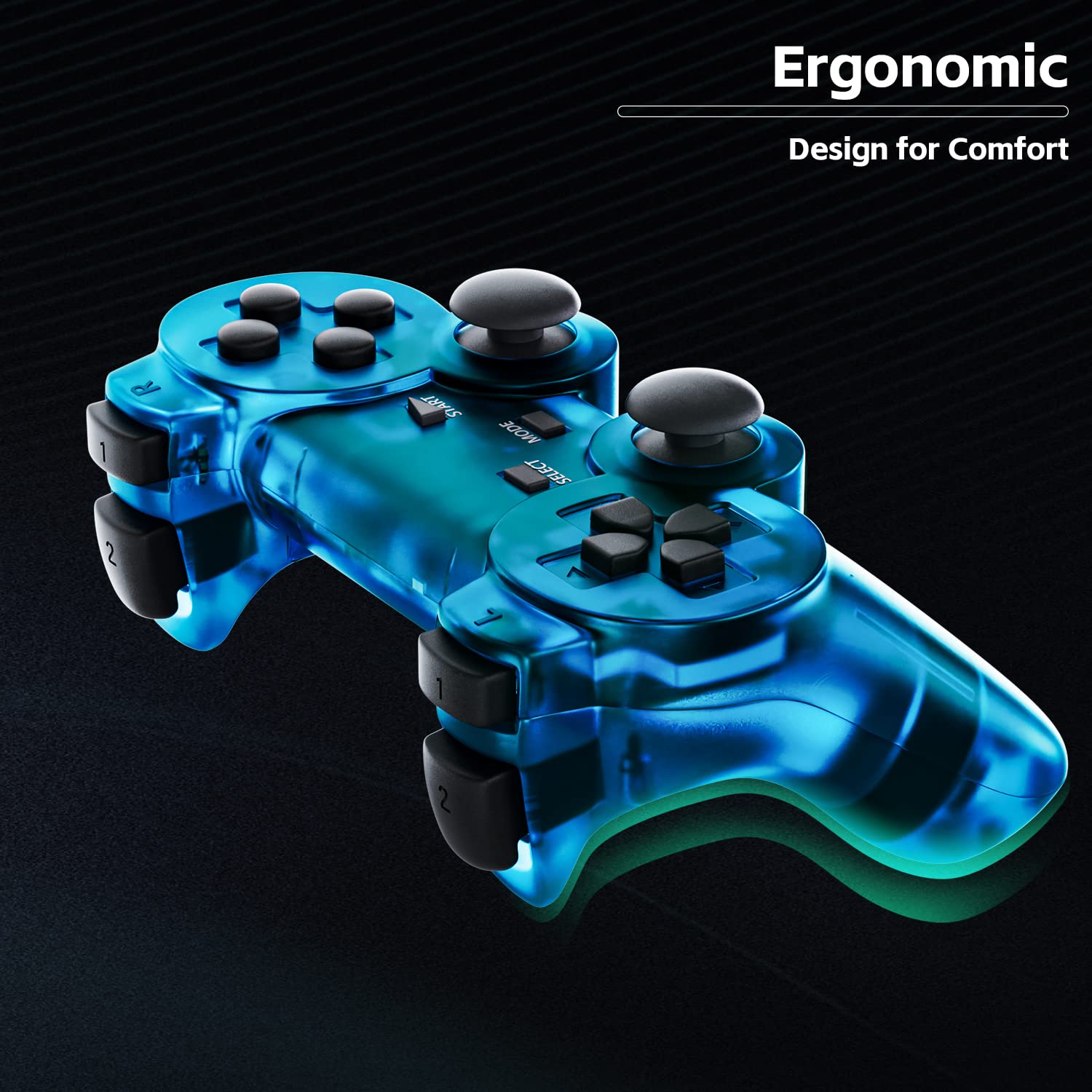 Burcica Wireless Controller for PS2 Play 2 Dual Vibration - ClearRed and ClearPurple