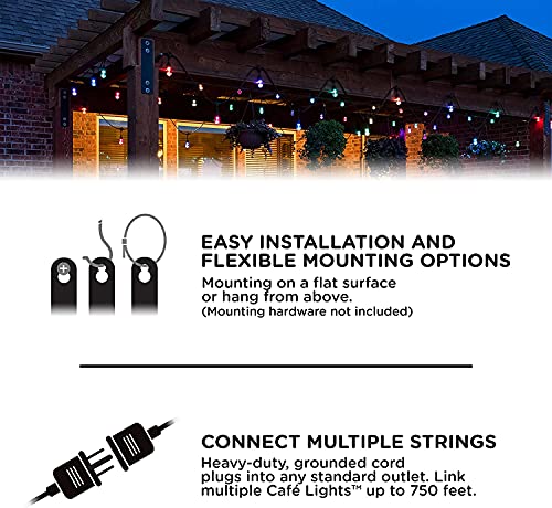 DGO 48FT Outdoor Patio Lights, RGB Cafe String Lights with 15 E26 S14 Shatterproof Edison Bulbs, Commercial Grade Dimmable String Lights for Bistro Backyard Garden, Remote Controllers