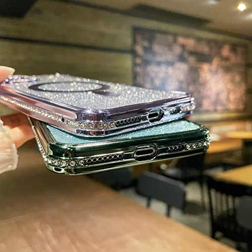 Cyberowl iPhone 13 Pro Max Glitter Case [Compatible with MagSafe] Lightweight and Luxury Plating Cute Bling Shockproof Raised Full Camera Lens Protective Rugged TPU Case Girls Women Covers Gold