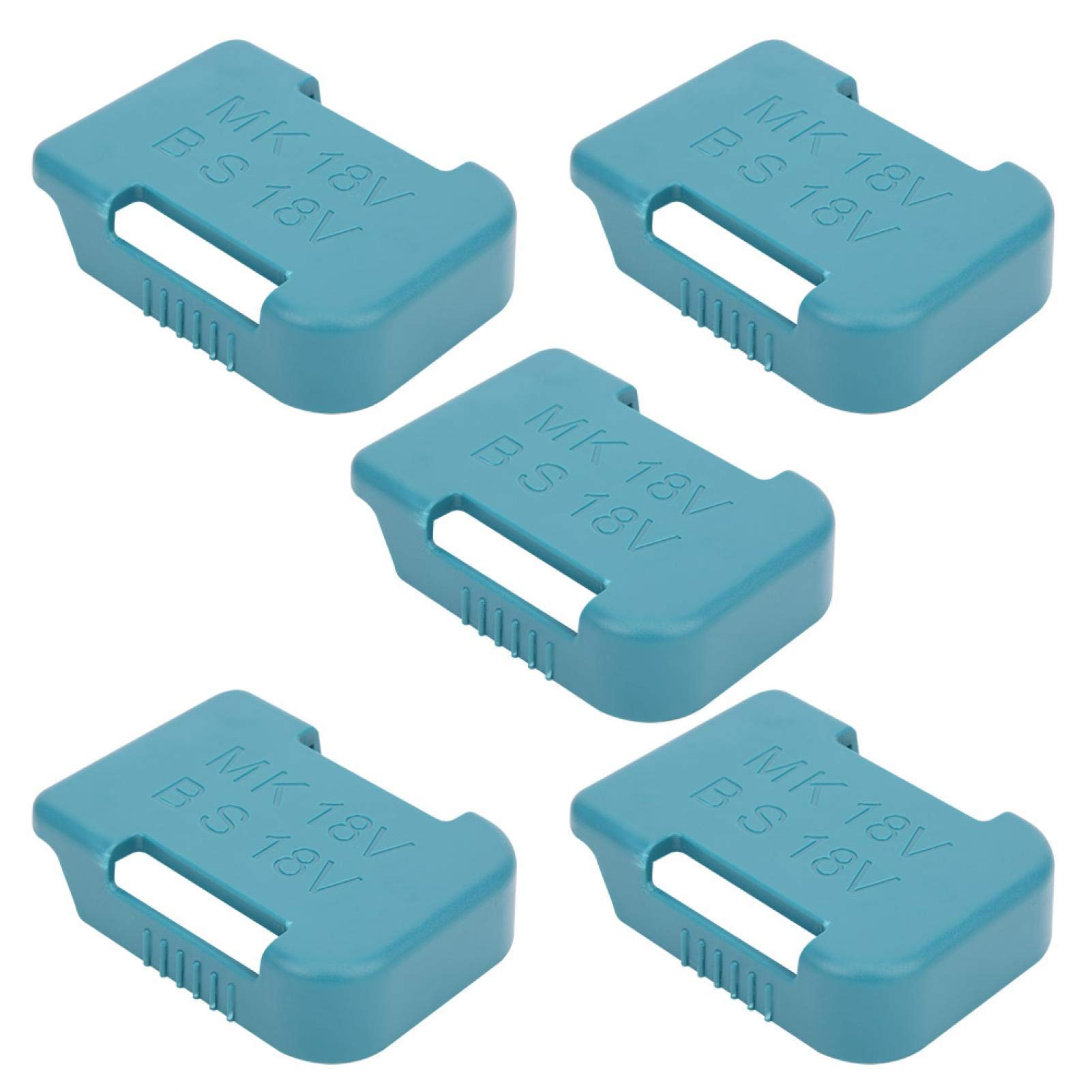 Bindpo Battery Rack, 5Pcs Battery Wall Mount Storage Shelf Rack, Battery Holder Compatible for Makita 18V/for Bosch 18V Batteries, Shelf Bracket Belt Slot(Cyan)