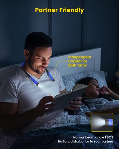 Glocusent LED Neck Reading Light, Book Light for Reading in Bed, 3 Colors, 6 Brightness Levels, Bendable Arms, Rechargeable, Long Lasting, Perfect for Reading, Knitting, Camping, Repairing