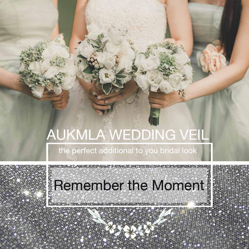 Aukmla Sparkle Cathedral Wedding Veil Long Glitter Bridal Veils with Comb for Women and Brides (White, 118'' Width)