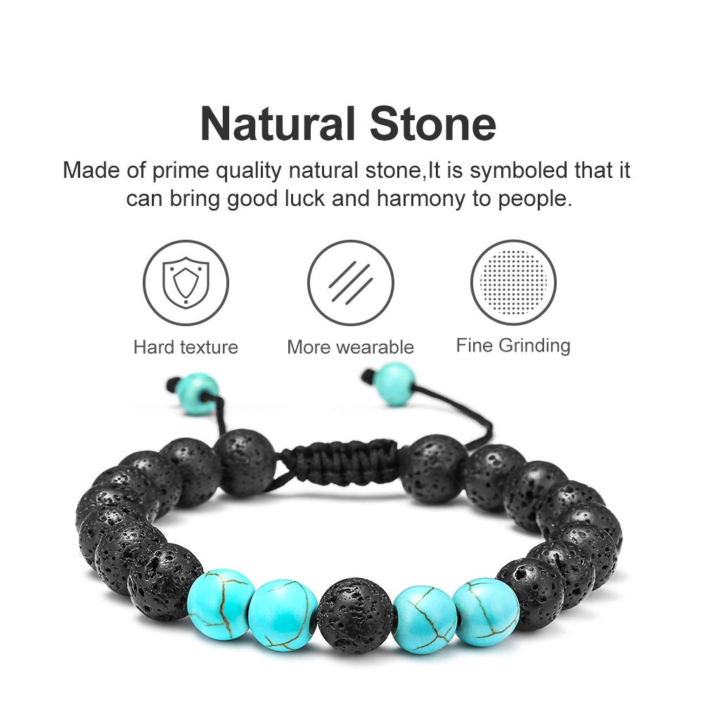M MOOHAM Lava Rock Bracelet - Lava Rock Bead Blue Turquoise Bracelet, Men Beaded Bracelets Gifts for Men