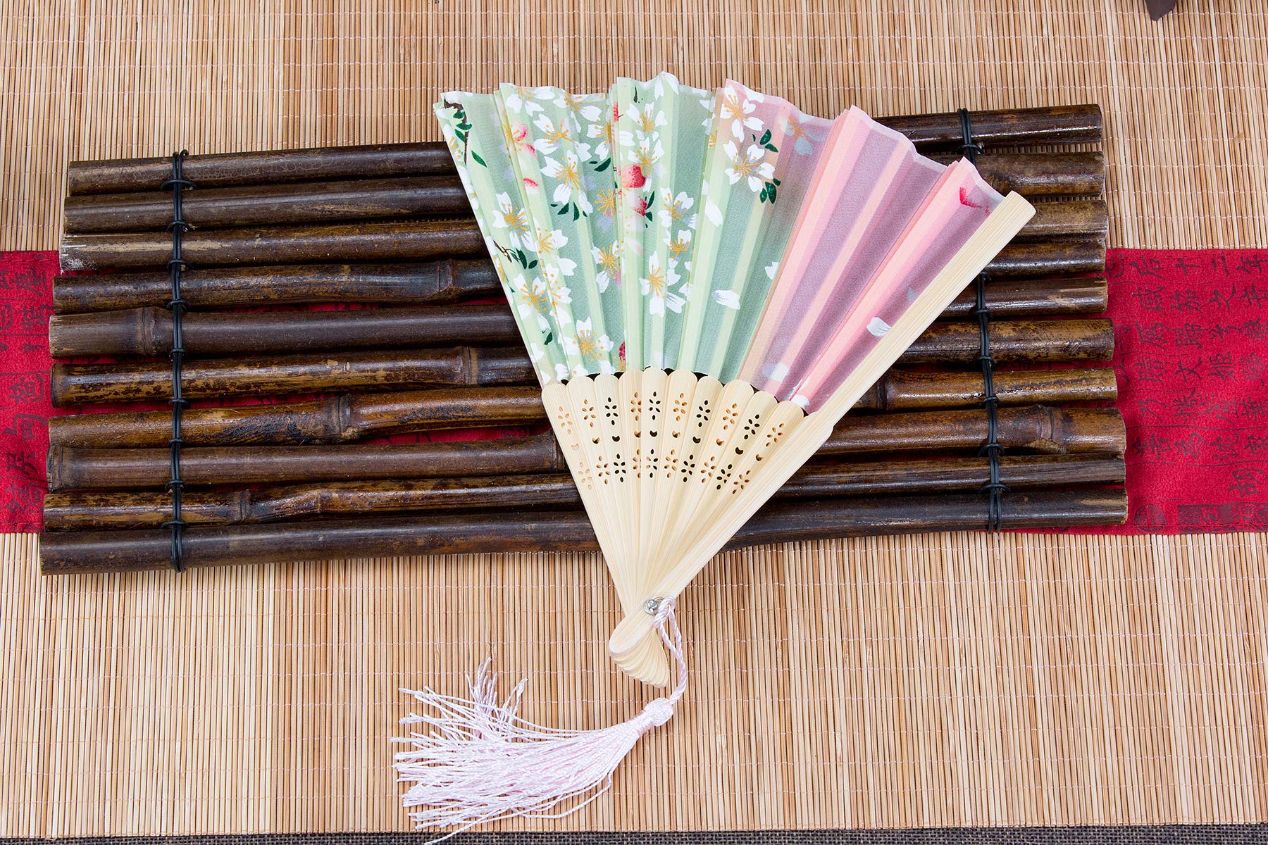 BingGoGo Hand Fan Women Folding Hand Held Silk Fan,8.27"(21cm) Hand Held Folding Fans,Chinese/Japanese Vintage Retro Style,Gift Box Packaging (Pink-3)