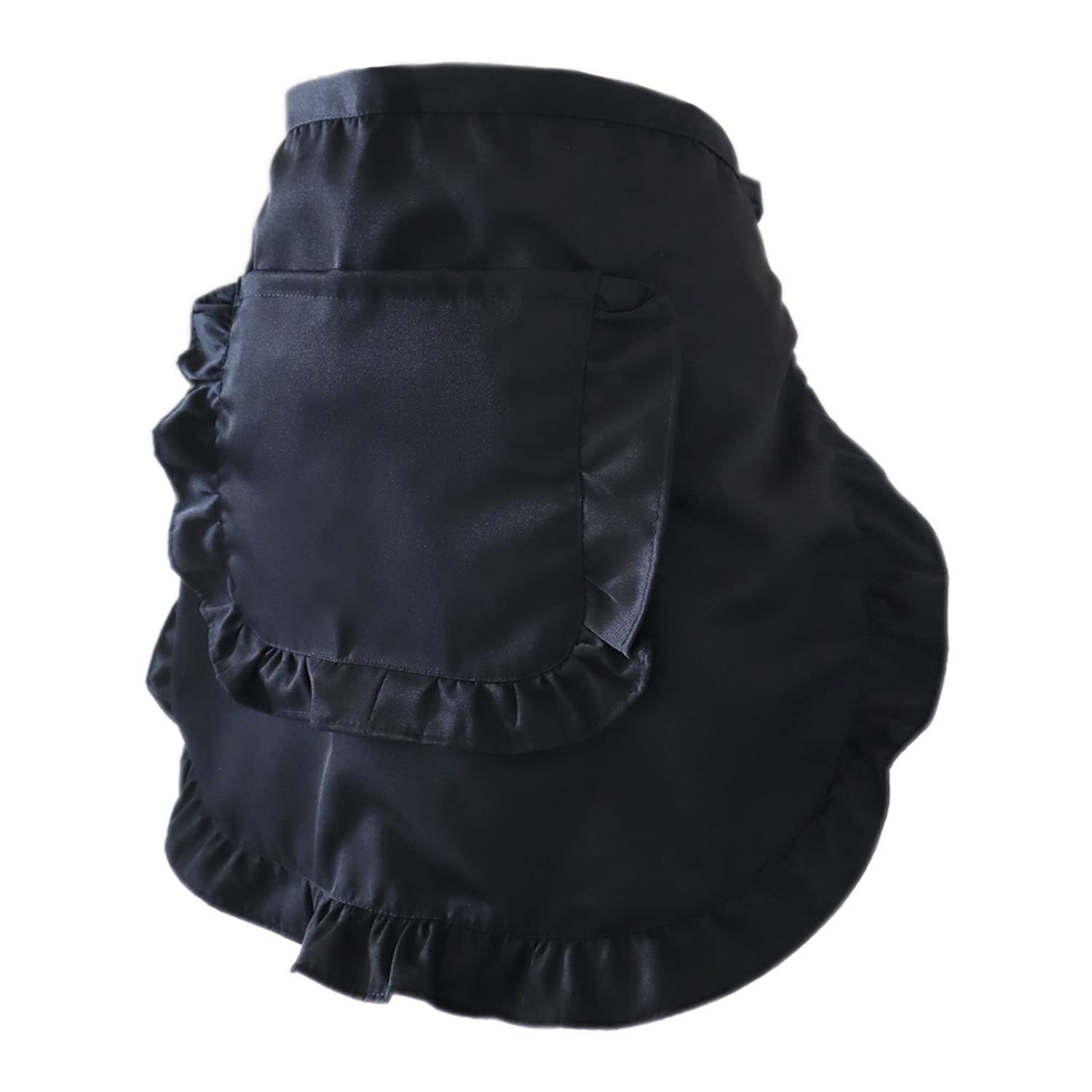Black Waist Apron Vintage Ruffle Half Apron 1950s Retro Cute Apron for Women with Pocket