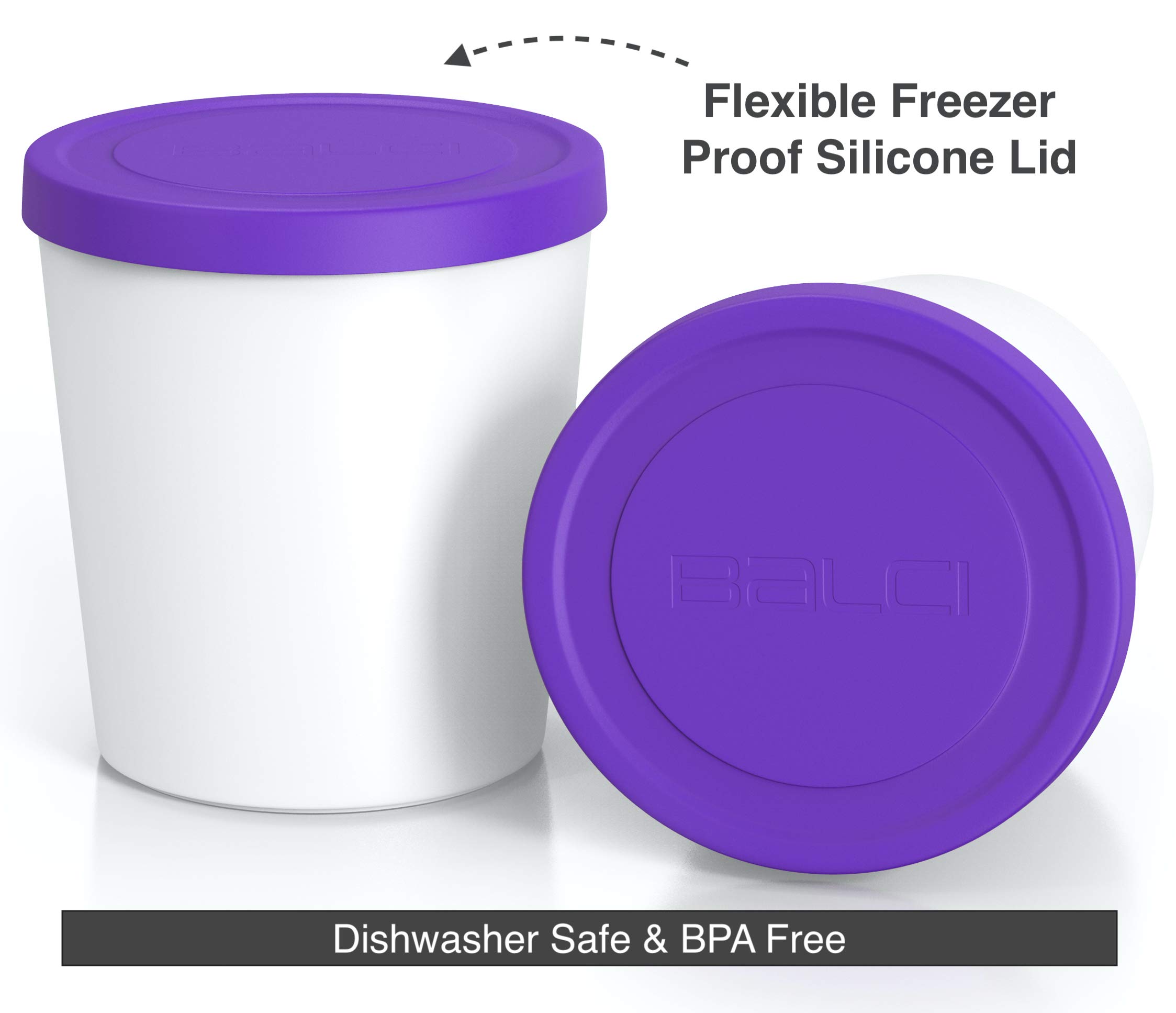 BALCI - Premium Ice Cream Containers (2 Pack - 1 Quart Each) Perfect Freezer Storage Tubs with Lids for Ice Cream, Sorbet and Gelato! - Purple