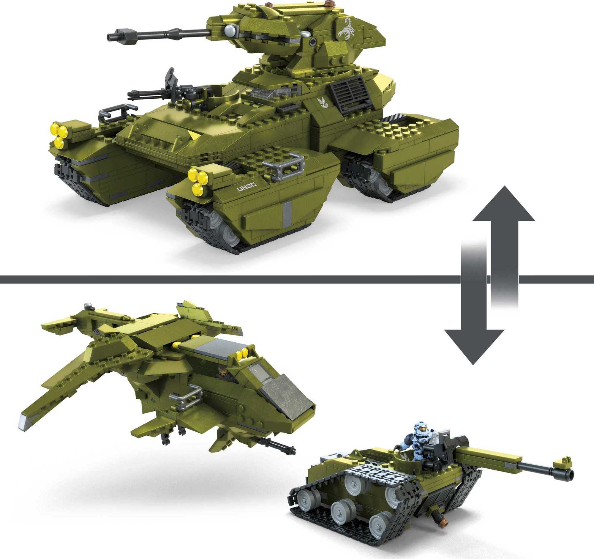 MEGA Halo Toy Building Sets, UNSC Scorpion Clash Tank with 993 Pieces, 5 Micro Action Figures and Display Stands, for Collectors