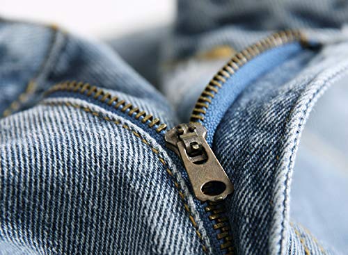 COOSVEN Men Ripped Jeans, Slim Fit Straight Leg, Denim Pants with Holes (Light Blue, 34)