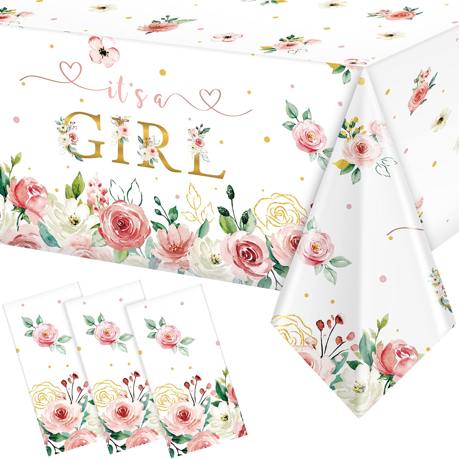 Pajean Floral Baby Shower Supplies It's a Girl Baby Shower Party Tablecloths Girls Flowers Table Cover for Kids Baby Girls Shower Birthday(3 Pack)