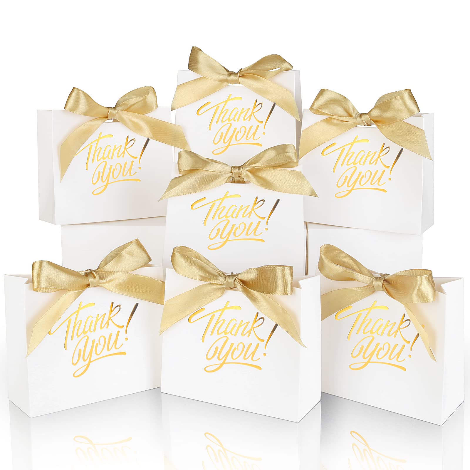 DOYIDE 60 Pack Small Thank You Gift Bags, 4.5x1.8x3.9in Party Favor Bags Boxes with Bow Ribbon, Small Paper Gift Bags with Gold Foil Printed, Mini Candy Treat Bags for Birthday Wedding Party Holiday