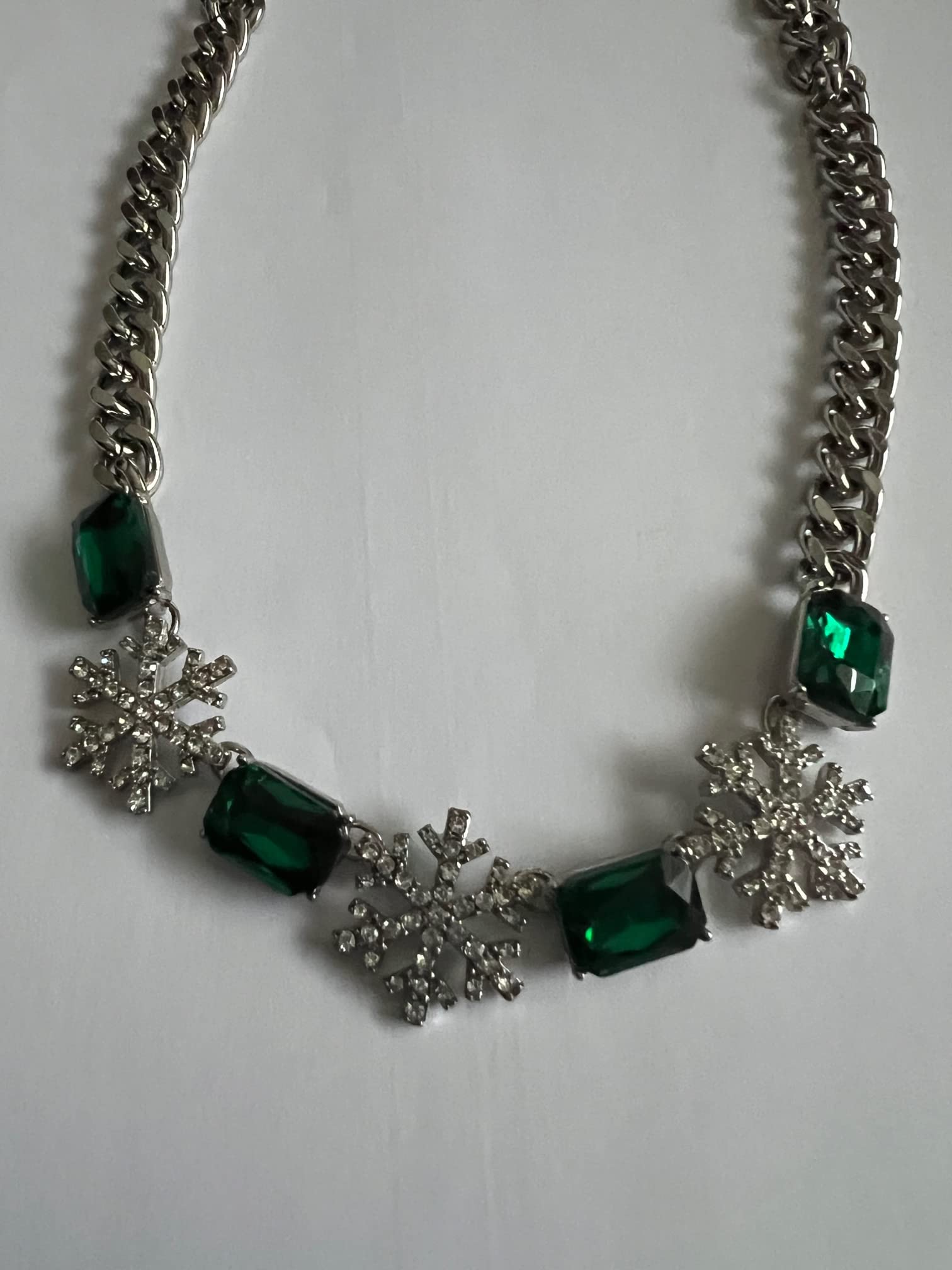 Betsey Johnson Silvertone Snowflake & Emerald Green Crystal Collar Necklace Valentine's Day Gift Idea Love Birthday Present XMAS Gifts Mother's Day Gitfs Easter