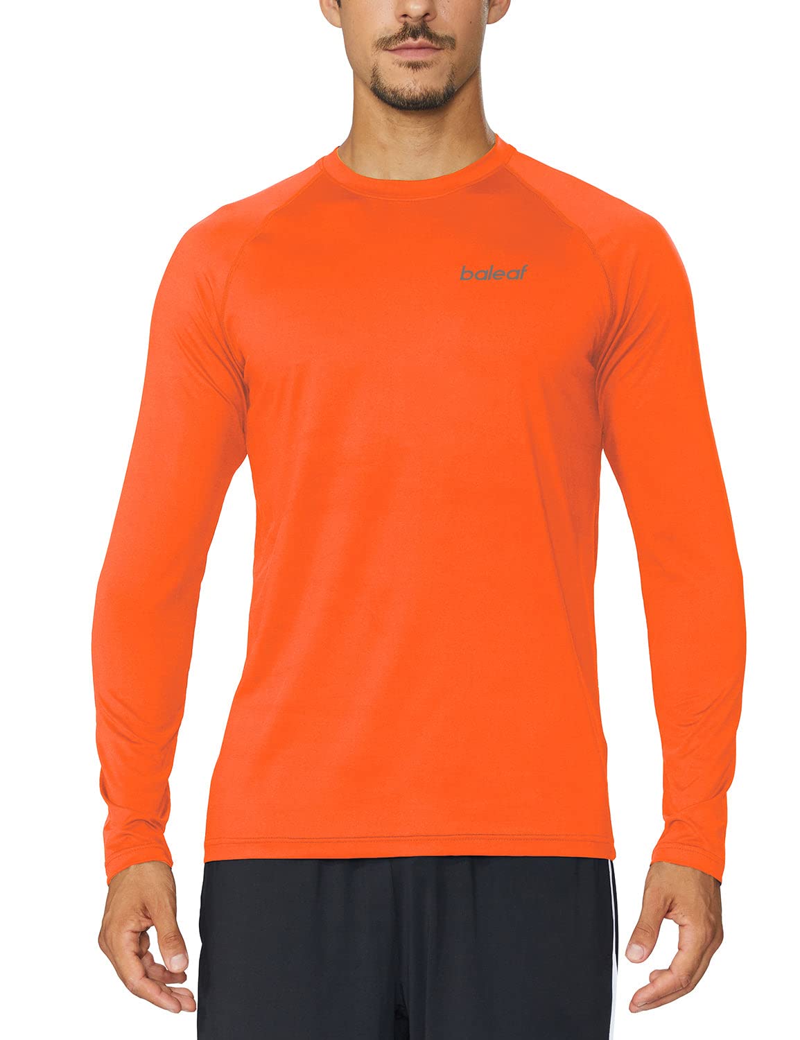 BALEAF Men's Long Sleeve Running Shirts Quick Dry Workout Shirts Athletic T-Shirts Lightweight Soft Fishing Tee Tops Orange Size XL
