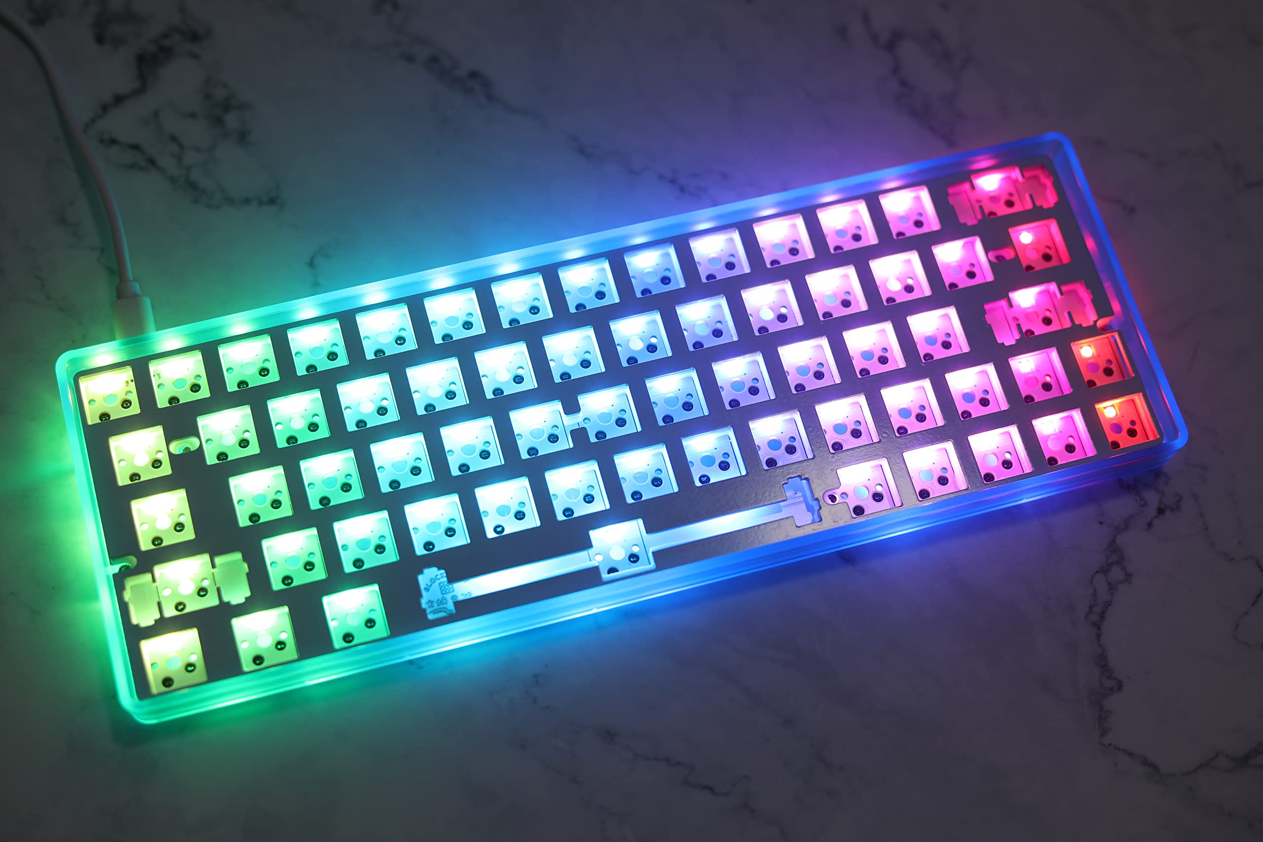 Cmokifuly EX64 60% Mechanical Keyboard Kit Type-C Wired Mode for 3/5pin Switches,Hotswap Socket Tray-Mount Case 64-Keys PCB Plate DIY Keyboard Kit Combo(uninstalled) (Blue transparent)