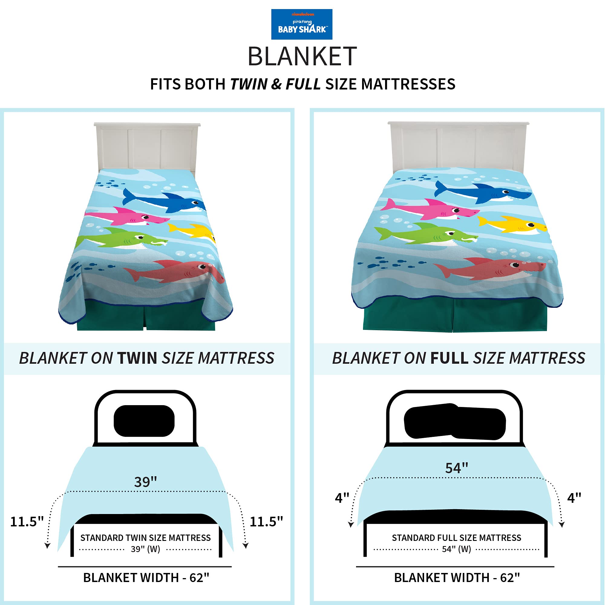 Franco Kids Bedding Super Soft Micro Raschel Blanket, 62 in x 90 in, Baby Shark