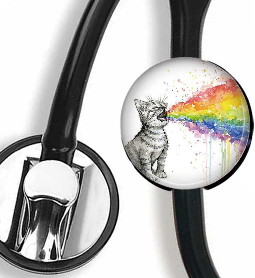 Cat and Rainbow Stethoscope Tag,Steth ID Tag,Nurse Badge,StethoscopeTag
