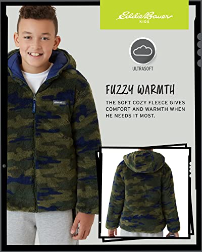 Eddie Bauer Boys' Reversible Jacket - Deer Harbor Waterproof Lightweight Puffer Coat with Faux Shearling Lining (5-20), Size 18-20, Navy