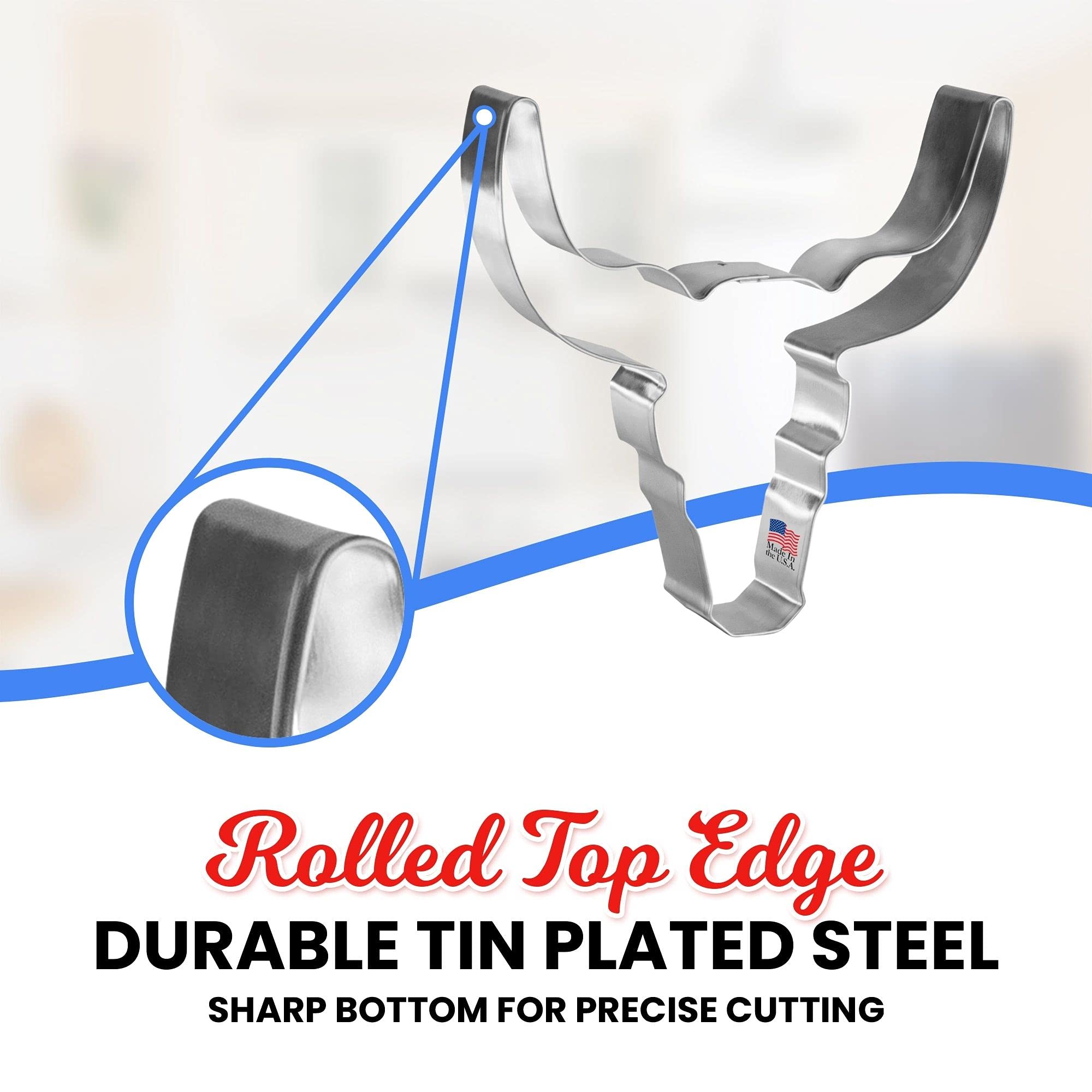 Bull Skull Longhorn Cookie Cutter 4.75 Inch β Made in the USA β Foose Cookie Cutters Tin Plated Steel - Bull Skull Longhorn Cookie Mold