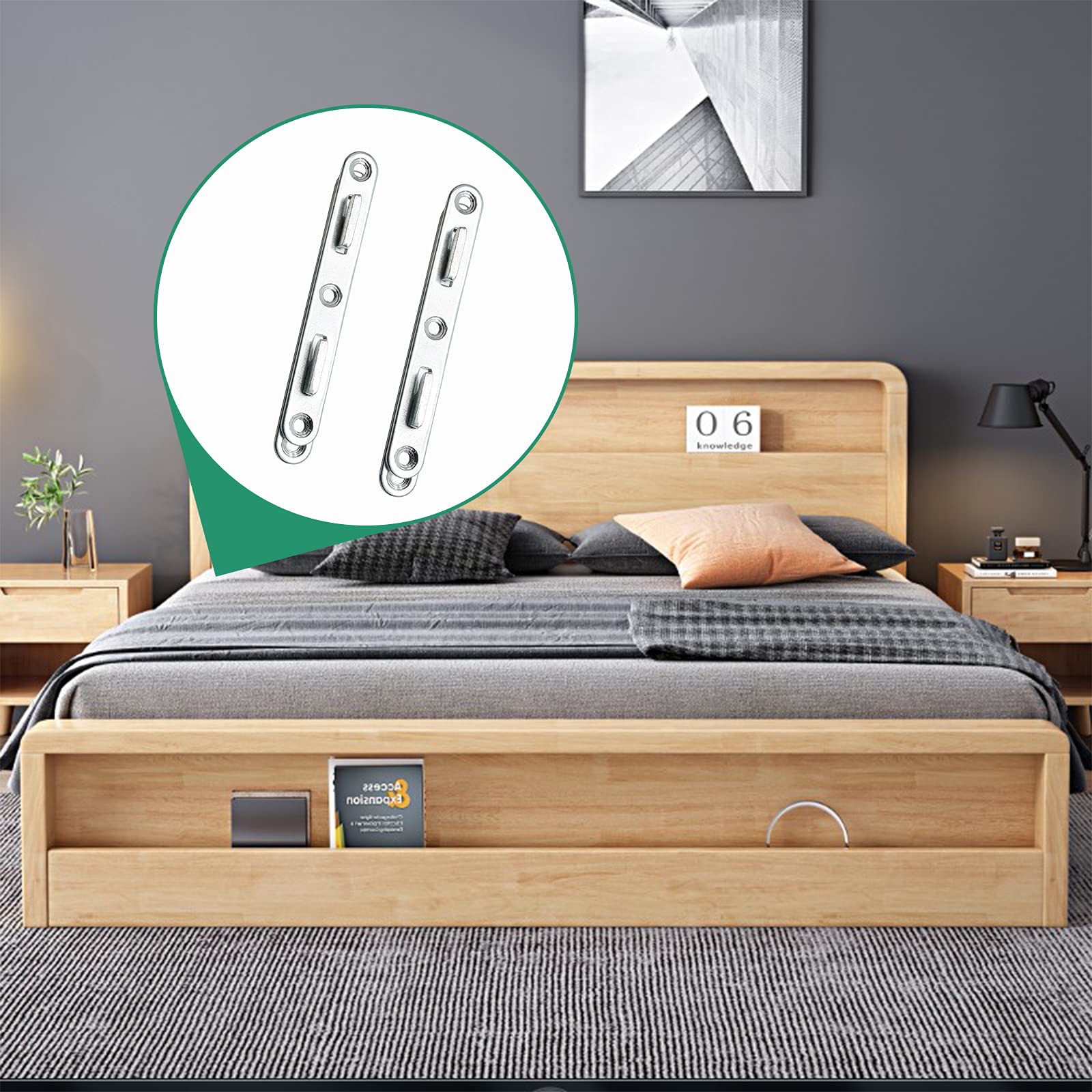 BokWin 4 PCS Wood Bed Rail Connecting Fittings,5 Inch Thicken Bed Rail Fasteners Zinc Round Bed Hook