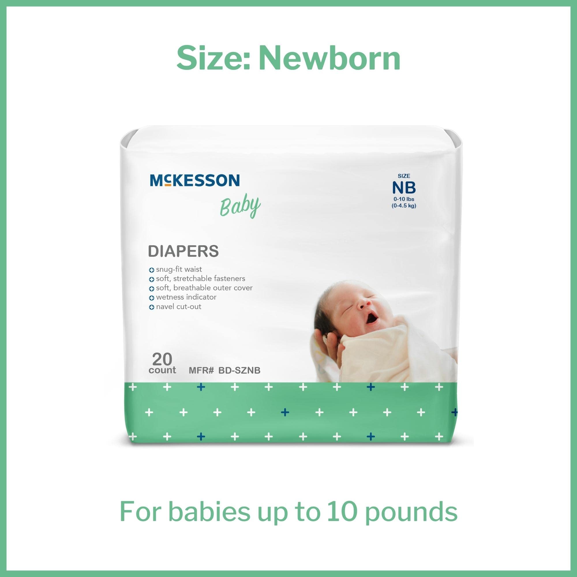 McKesson Baby Diapers for Newborns - Disposable, Breathable, Navel Cut-Out - 0 to 10 lbs, 20 Count, 6 Packs, 120 Total