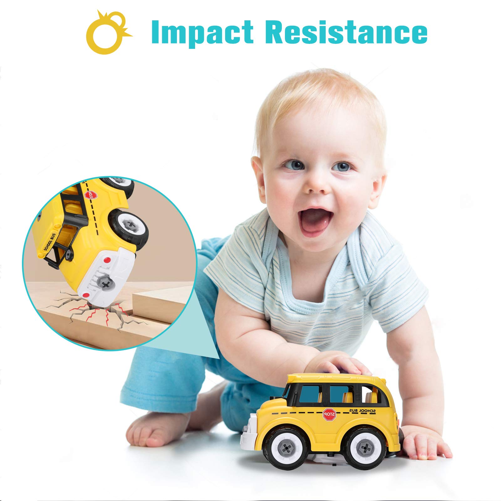 Hautton Take Apart Toy Remote Control School Bus with Toy Drill, Kids STEM Building Learning Toys Gift for Boys Girls 3-7 Years Old