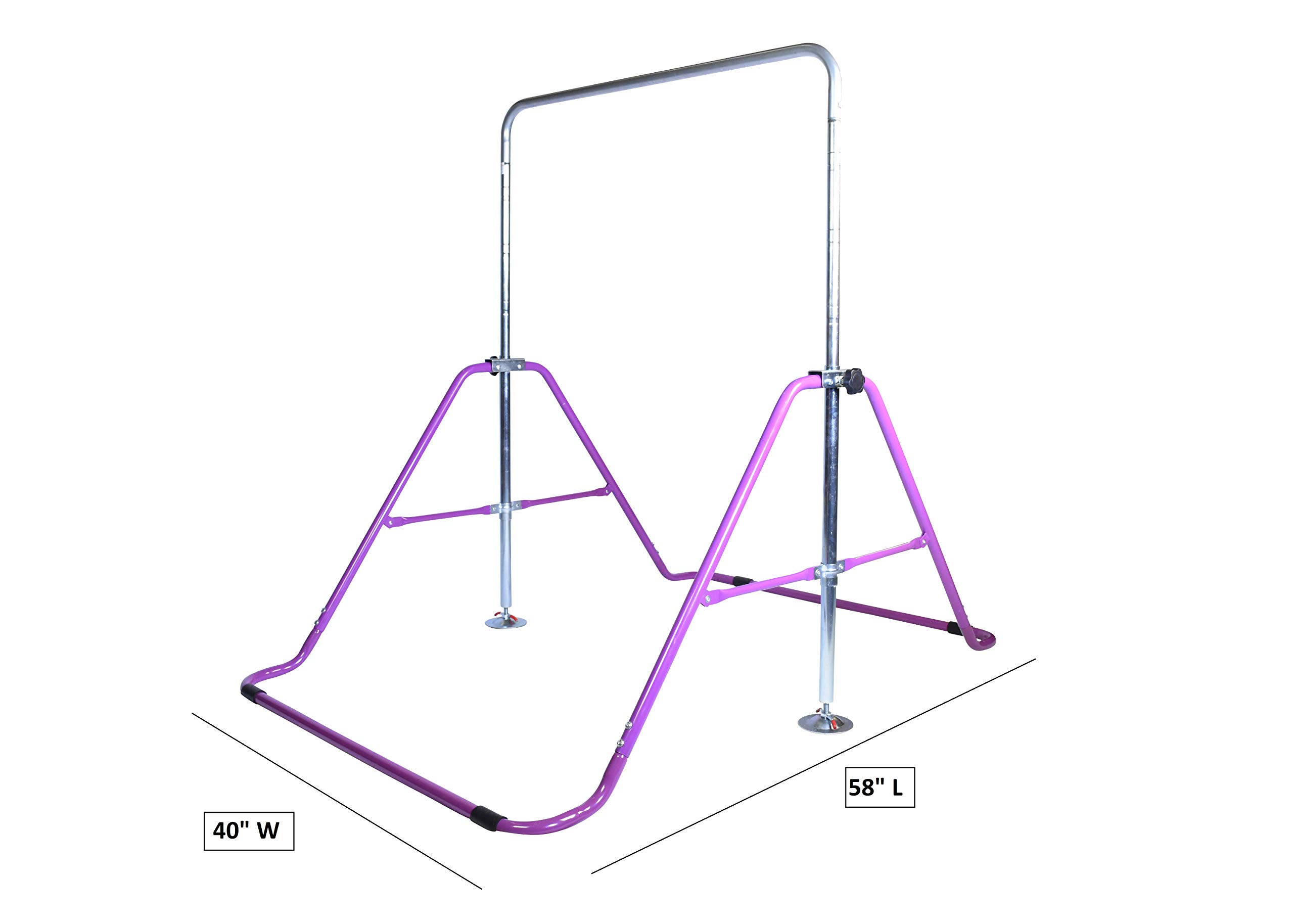 Athletic Bar Gymnastics Bar Horizontal Kip Bar + 2x6 Tri Fold Mat Junior Training Adjustable Expandable Height Jungle Gym Children Monkey Bars Climb Tower Playground Gymnasts + Stretch Band (Purple)