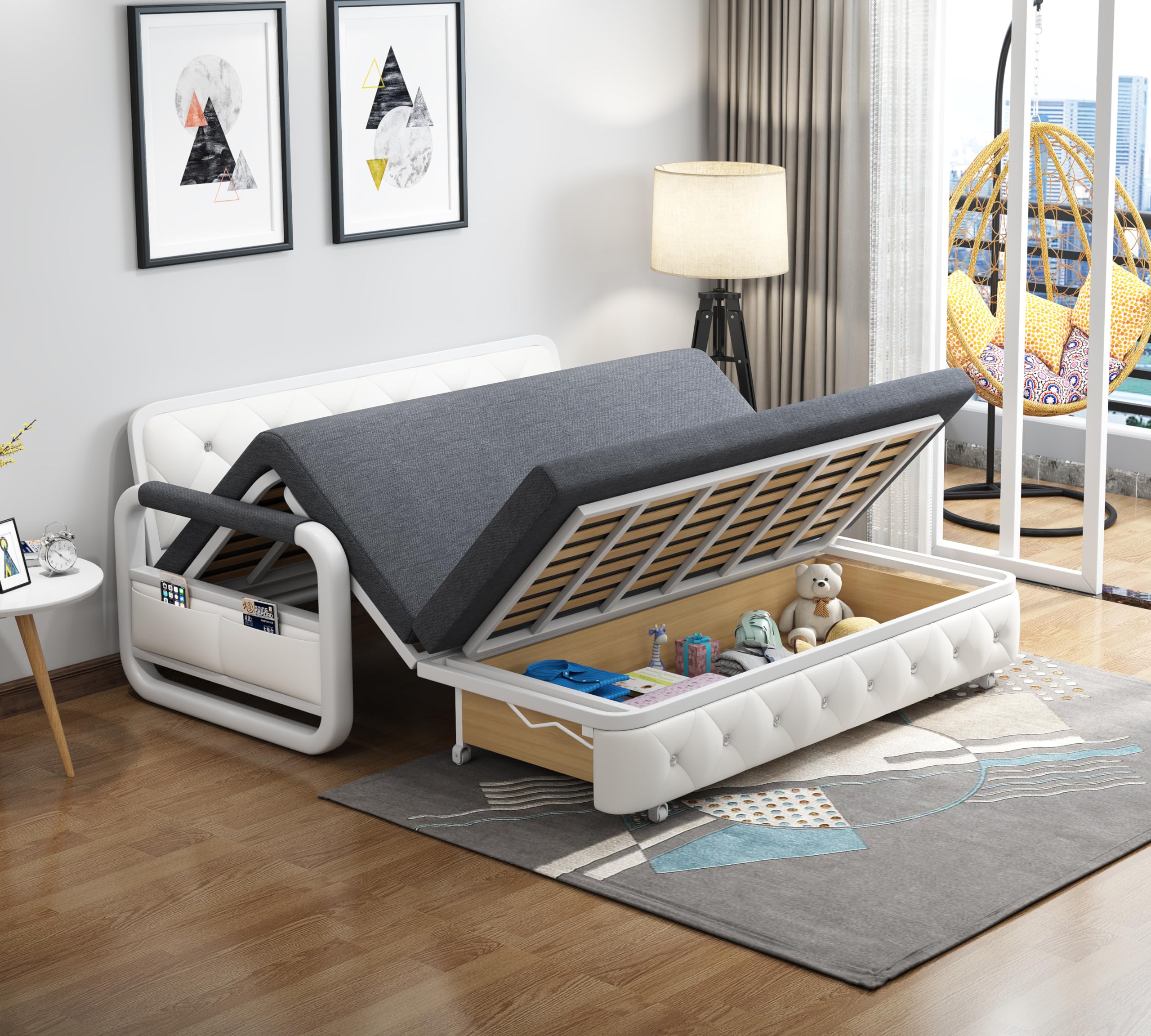dqmlsruku 50.3" W 72" L Full Size Futon Sofa Bed,Pull Out Sofa Bed futon,Convertible Floor Couch for Living Room, Bedroom, Entertainment Room