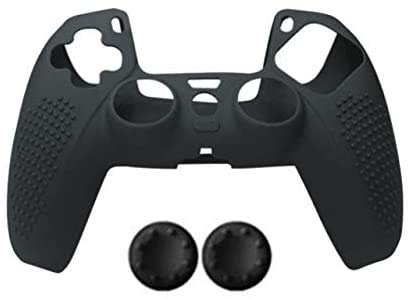 Silicone Skin Anti-Slip Protective Rubber Case Cover with Thumb Grips Stick Joystick Cap for Playstation 5 PS5 Controller Gamepad Game Protector Cover (Black)