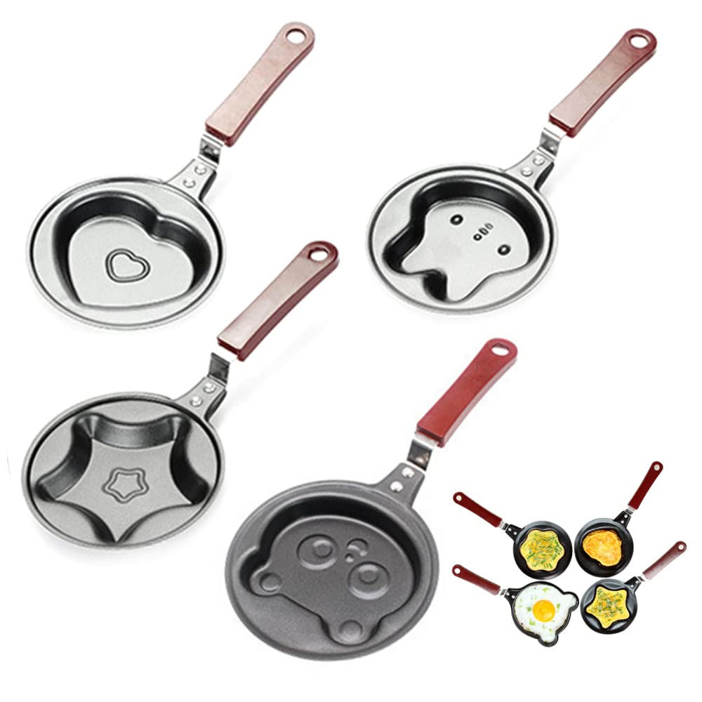 Elvaesther 4pcs Pancake Pans, Pancake Maker, Pancake Shaper for Kids, Cute Breakfast Frying Pans Multipurpose Non-Stick Omelette Pan Egg Frying Pan Mini Egg Pancake Frying Pan