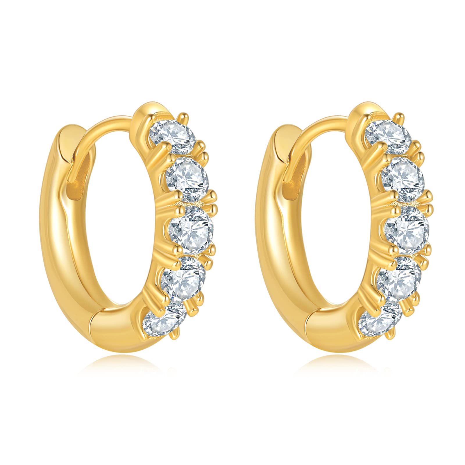 CHASKI Moissanite Hoop Earring for Women White Gold Plated 0.3ct Small Huggie Earrings Chunky 925 Sterling Silver Ear Rings