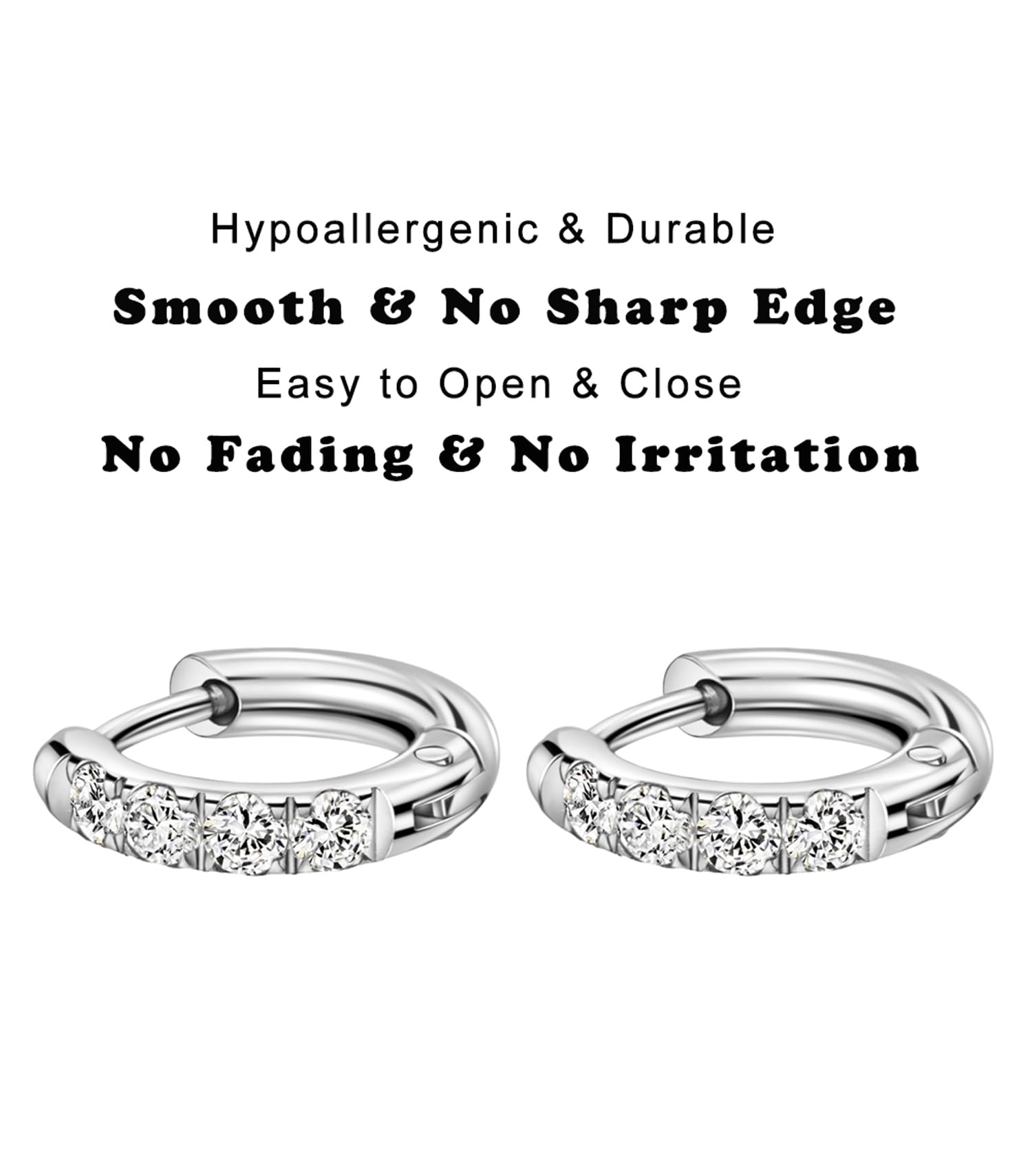 Silver Earrings Cubic Zirconia Small Hoops Stainless Steel Huggie Earrings 8mm Piercing Earrings Stainless Steel Small Hoops for Women