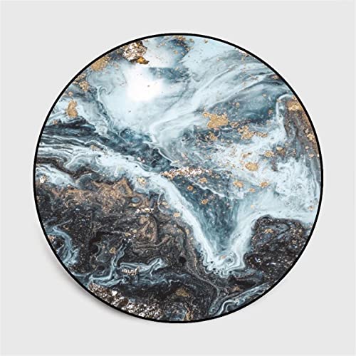 Dsopoy Round Area Rug for Living Room Blue Non-Slip Marble Circle Area Rug Modern Abstract Ocean Waves Throw Rugs Soft Washable Floor Mats