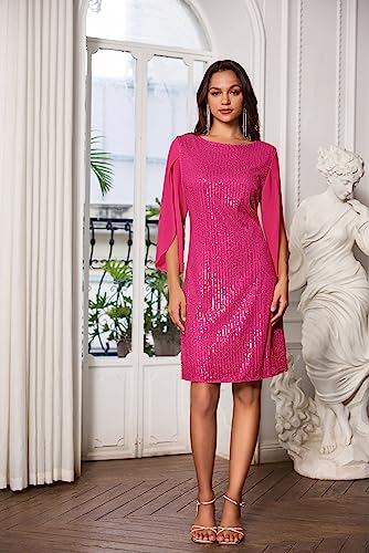 GRACE KARIN Women 3/4 Sleeve Shimmer Sparkle Sequin Party Dresses Rose Red XL