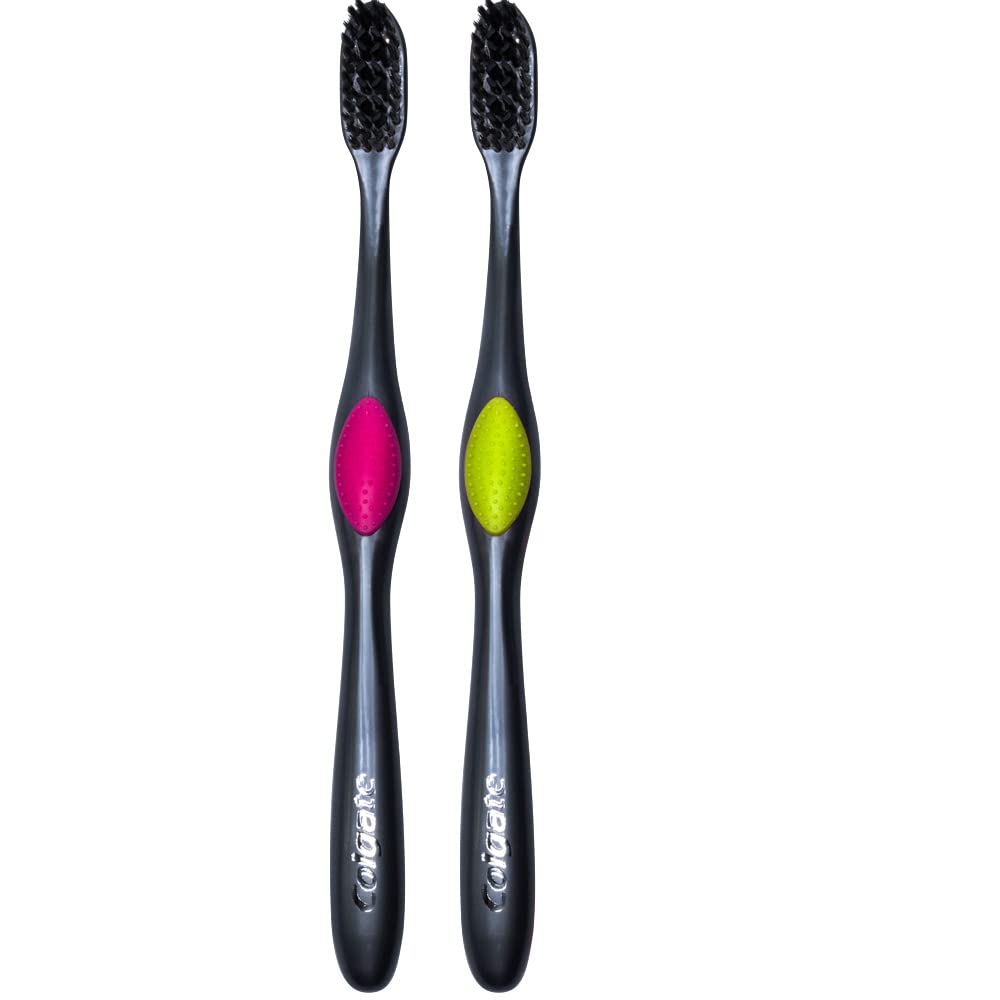 Colgate 360 Charcoal Infused Toothbrush, Floss-Tip Bristles, Soft (Colors Vary) - Pack of 2