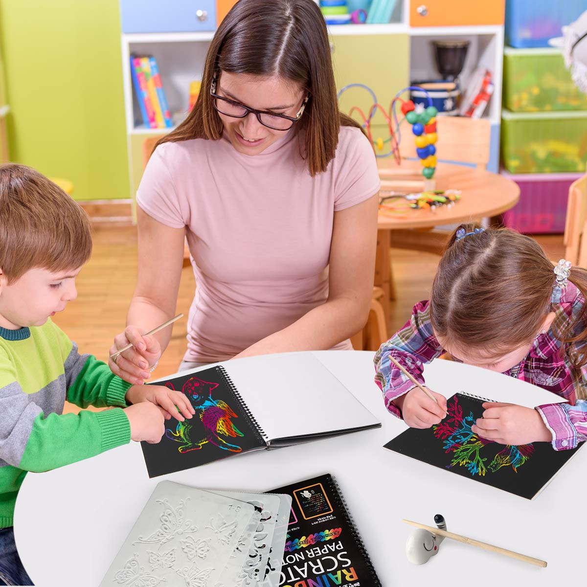 Mocoosy 3 Pack Rainbow Scratch Art Paper Notebooks, Magic Scratch Off Paper Set for Kids Arts Crafts, Black Scratch Note Doodle Pads for Drawing Christmas Gifts Birthday Game Coloring Activity