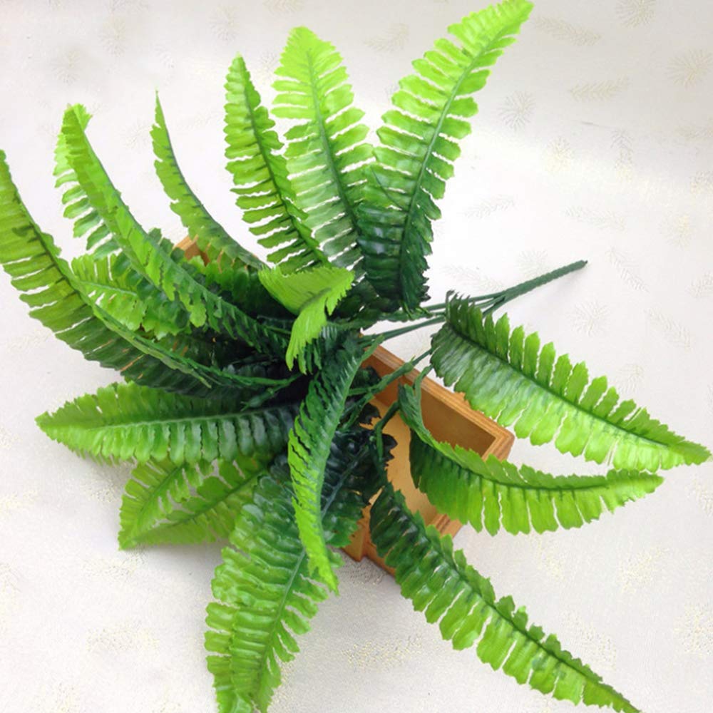 YINKUU Artificial Shrubs, 7 Fork Plastic Plants Persian Grass Fern Leaves Fake Bushes Wedding Indoor Outdoor Home Garden Verandah Kitchen Office Table Centerpieces Arrangements Christmas Decoration
