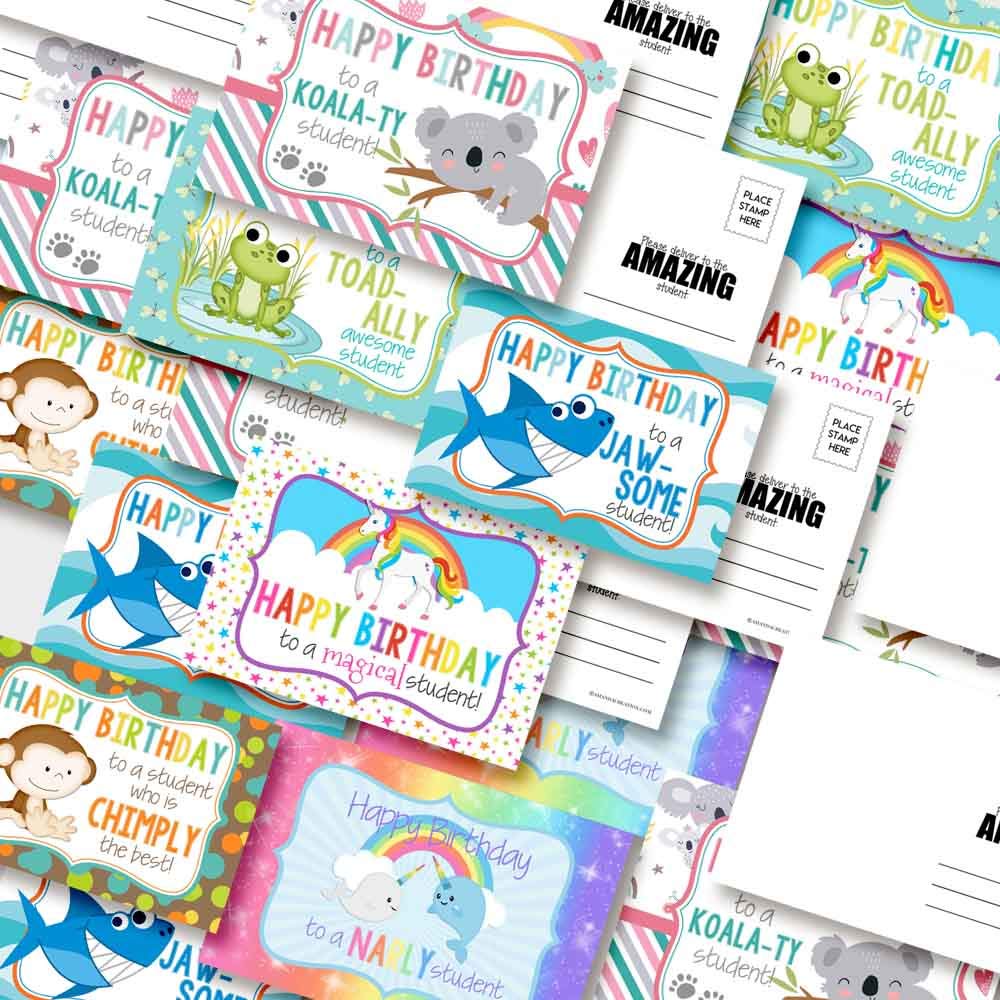 Funny Animal Puns Themed Happy Birthday From Teacher To Student Blank Postcards, 4"x6" Fill In Notecards (6 different designs) by AmandaCreation (30)
