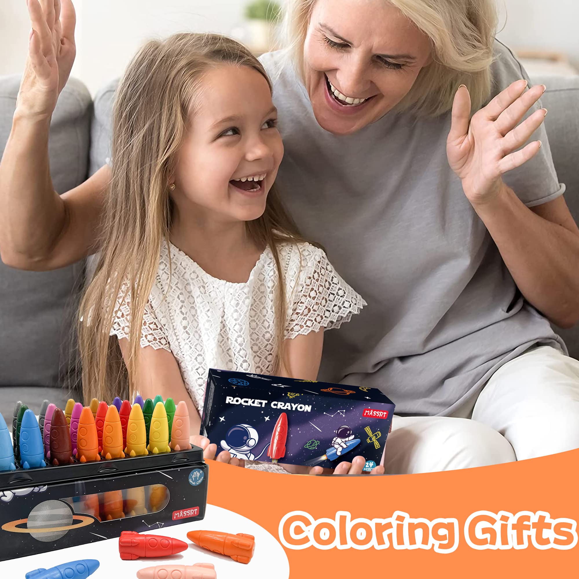 MASSRT 24 Colors Space Crayons for Toddlers Age 1-3, Non-toxic Mess Free Unbreakable Crayon Gifts, Easy to Hold Washable Crayons, Safe Coloring Gifts for Babies and Children