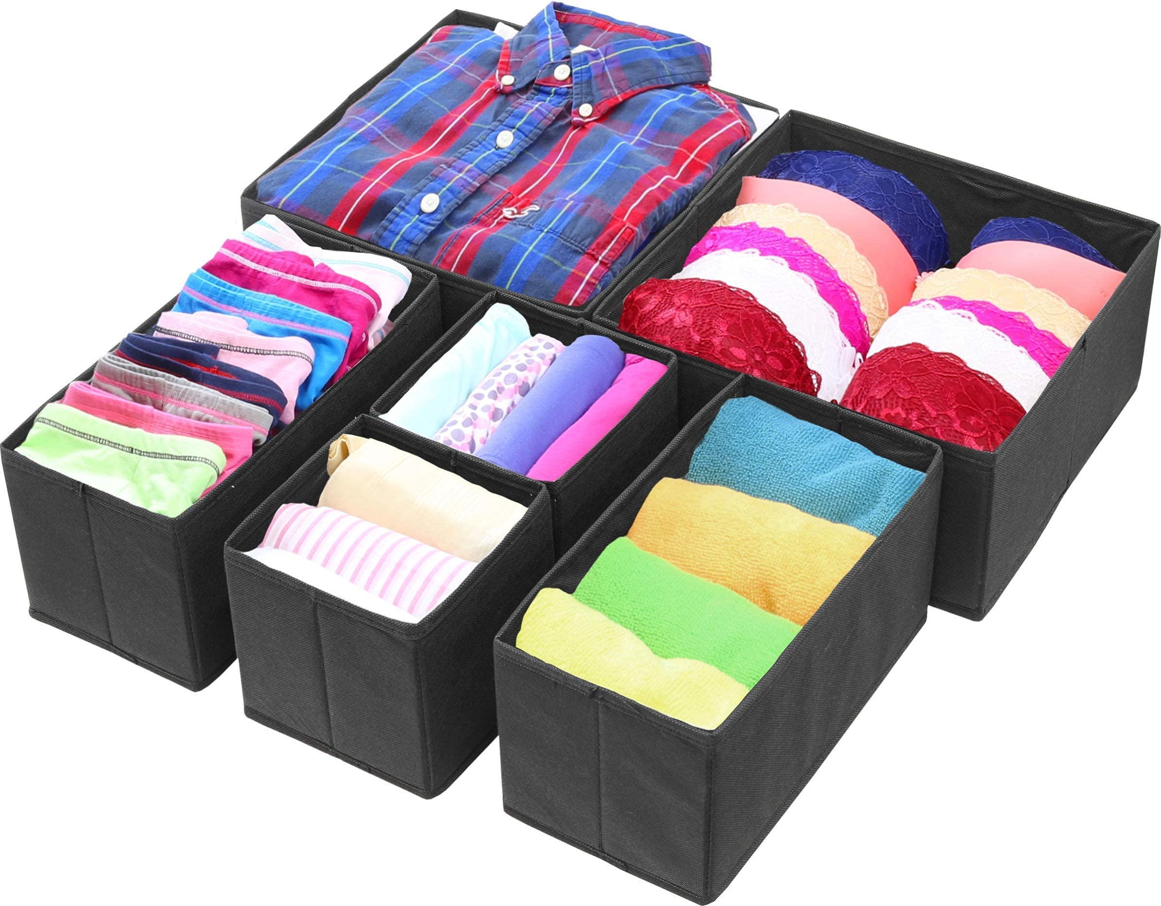 Simple Houseware 6 Set Cloth Storage Drawer Divider + 24 Cell Socks Drawer Divider, Black