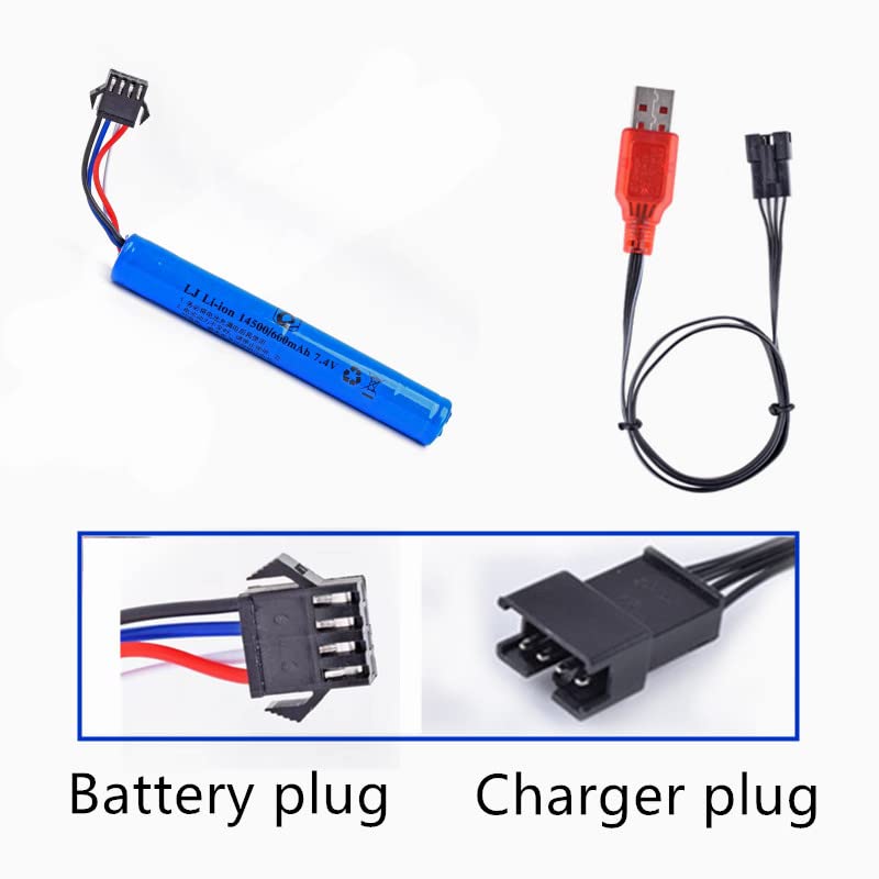 CBB 7.4V 600mAh 1450cell Li-ion Battery with SM-4P Plug and USB Charger for Airsoft Guns Gel Water Blaster