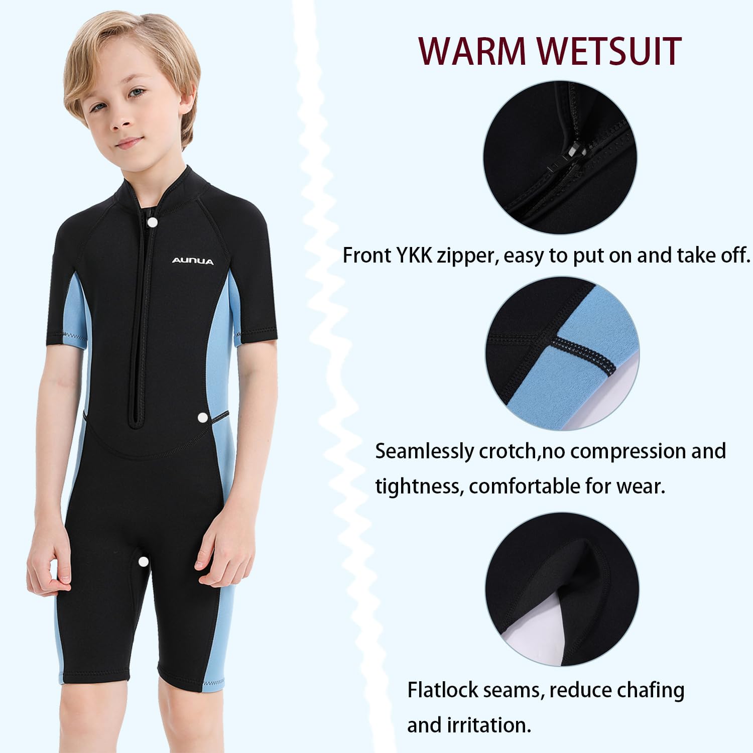 Aunua Youth 3/2mm Neoprene Wetsuits for Kids Full Wetsuit Swimming Suit Keep Warm(7031 Black 8)