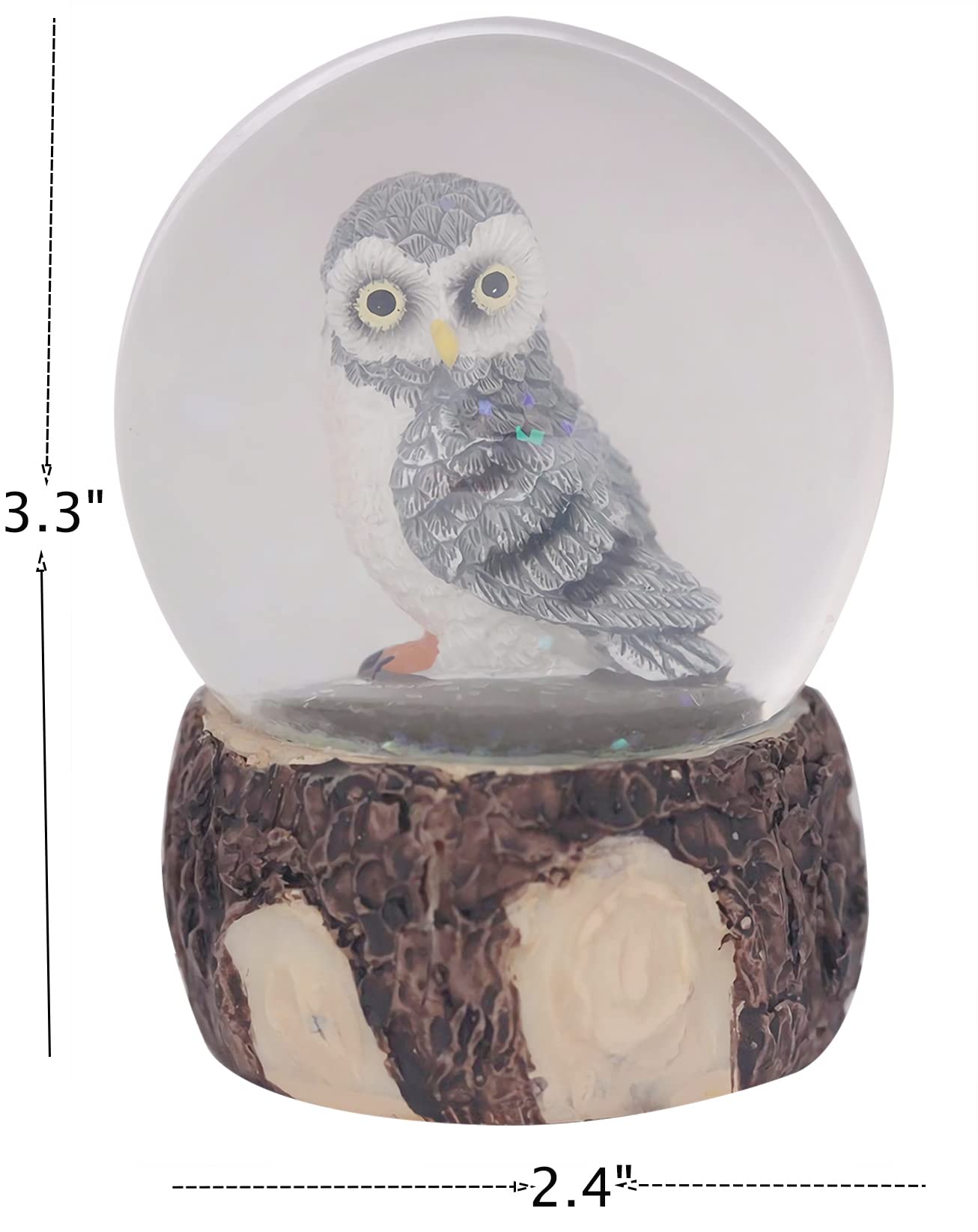 SINGEEK Owl Snow Globe - Hand Painted Owl Figurine Snowglobe, Manual Snowfall 65MM Water Globe Home Office Decor (Gray)