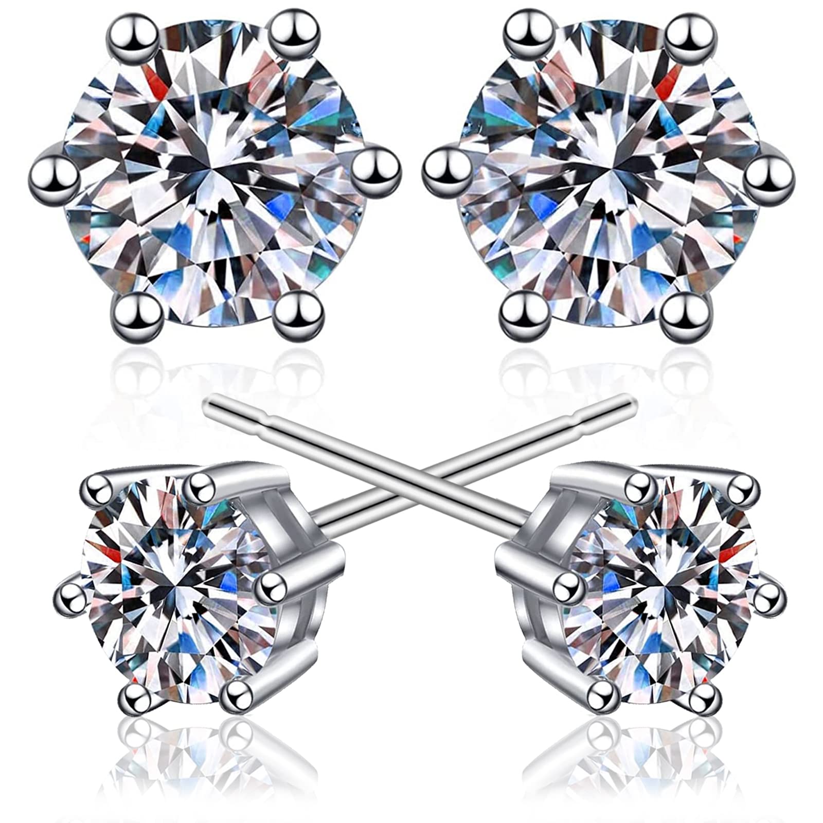 BLUE SAYING D Color VVS1 18K White Gold Moissanite Stud Earrings For Women.2Cts Each 1Carats Set…