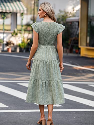 Hount Smocked Bohemian Dresses for Women Plus Size Casual Flowing Summer Modest Beach Dress with Pockets (FL1,XL)