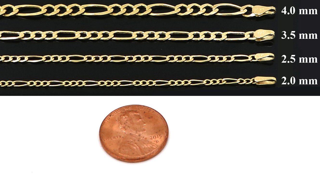 Bracelet Real 10K Yellow Gold Hollow Figaro 4.0mm, 7" to 10" (9)