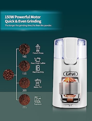 Electric Coffee Grinder Stainless Steel Blade Grinder for Coffee Espresso Latte Mochas, Noiseless Operation.GECGI140-U-1