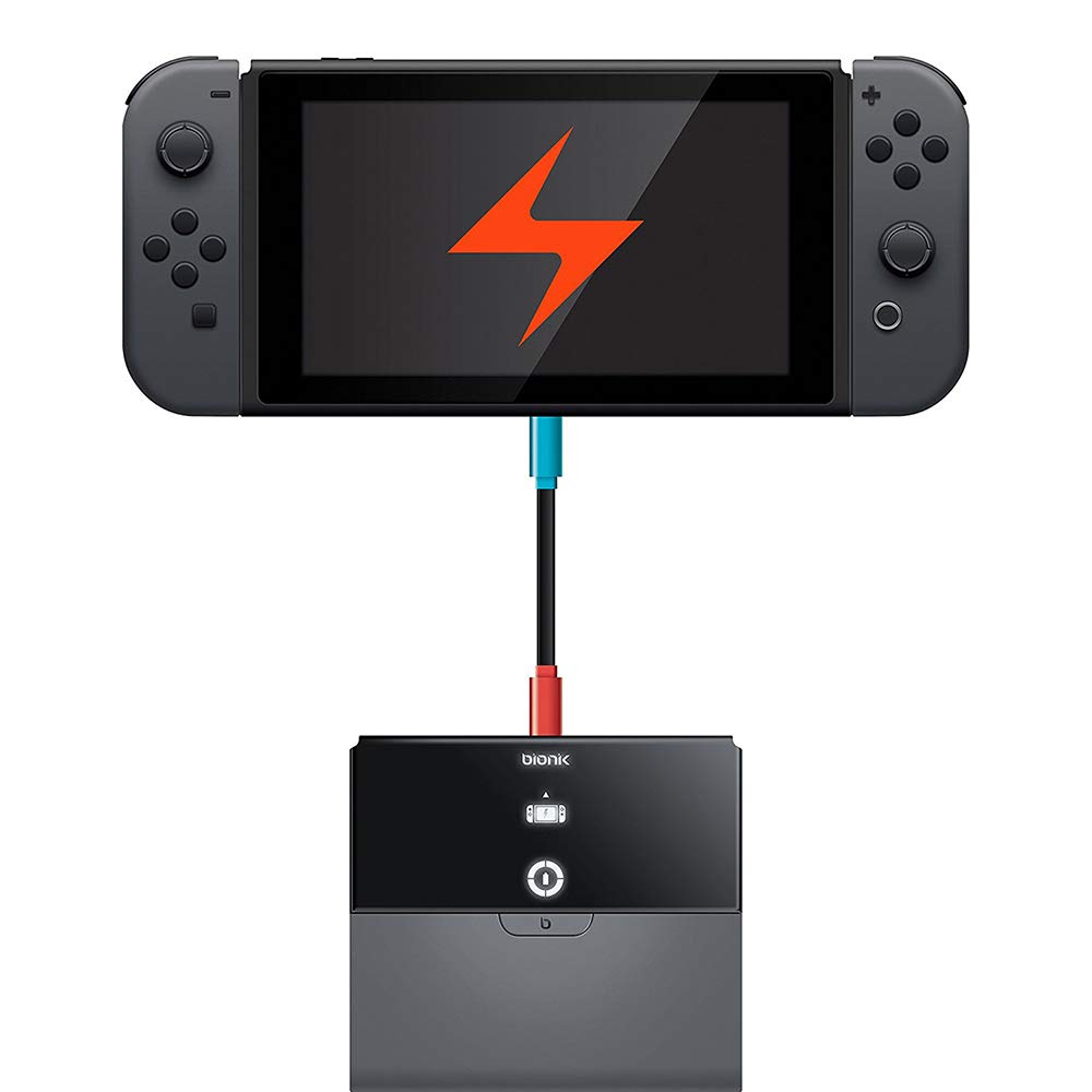 Bionik Power Plate Duo Charging Grips: Compatible with Nintendo Switch, 2 Slim 5500 mAh Battery Packs, Recharge Switch or 2 Joy Cons 3 Times, Dual Charging Dock, 2 Carrying Bags, 2 USB C Adapters